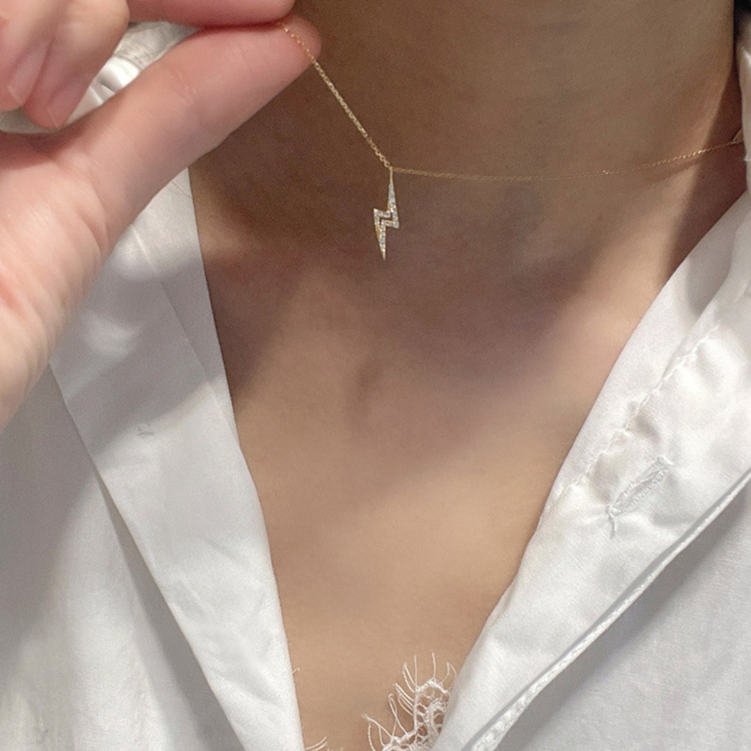 Lightning Bolt Necklace Silver Gold Gift for Her Birthday - Etsy