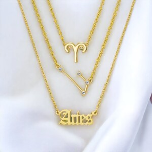 Zodiac Chain Necklace Pendant, Star Sign, 3 Piece Set, Birthday ...