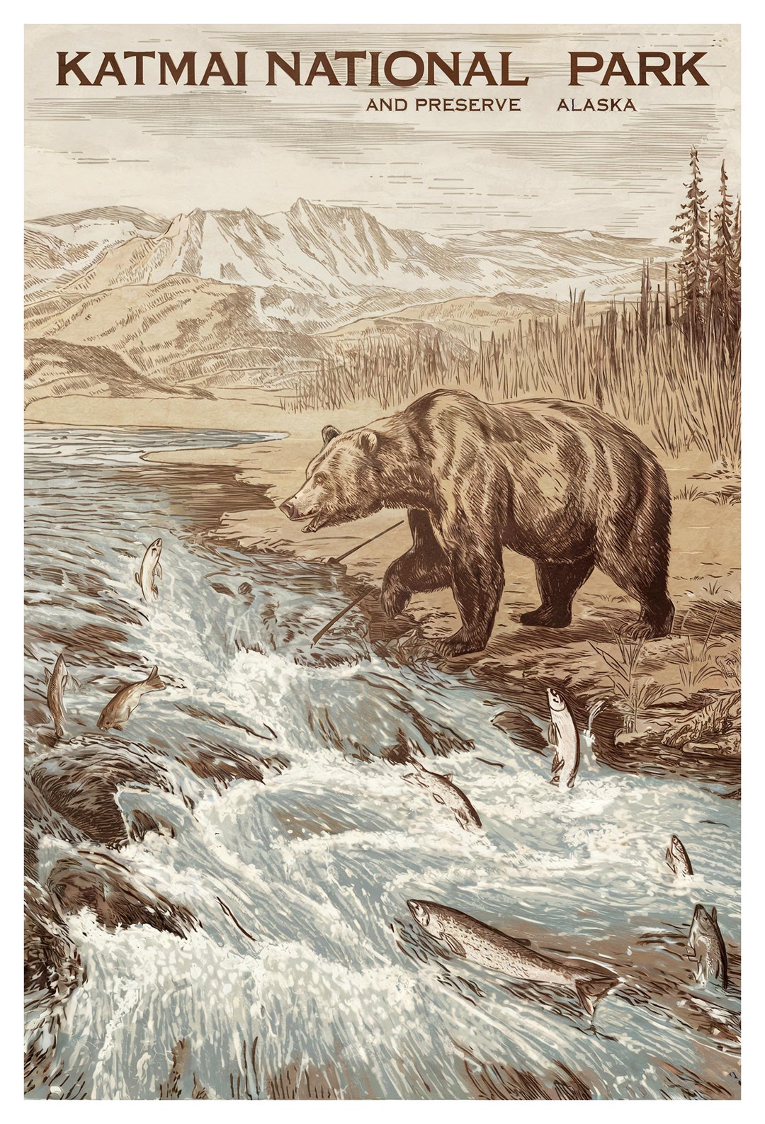 NATIONAL PARK Katmai, Alaska Ai Generated 300 Dpi Commercial Use Poster ...