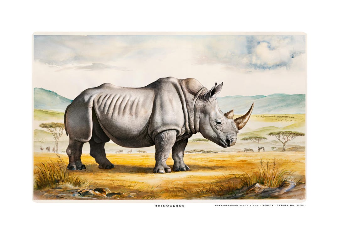 RHINOCEROS · Animal Prints · Illustrated Art · Scientific Names ...