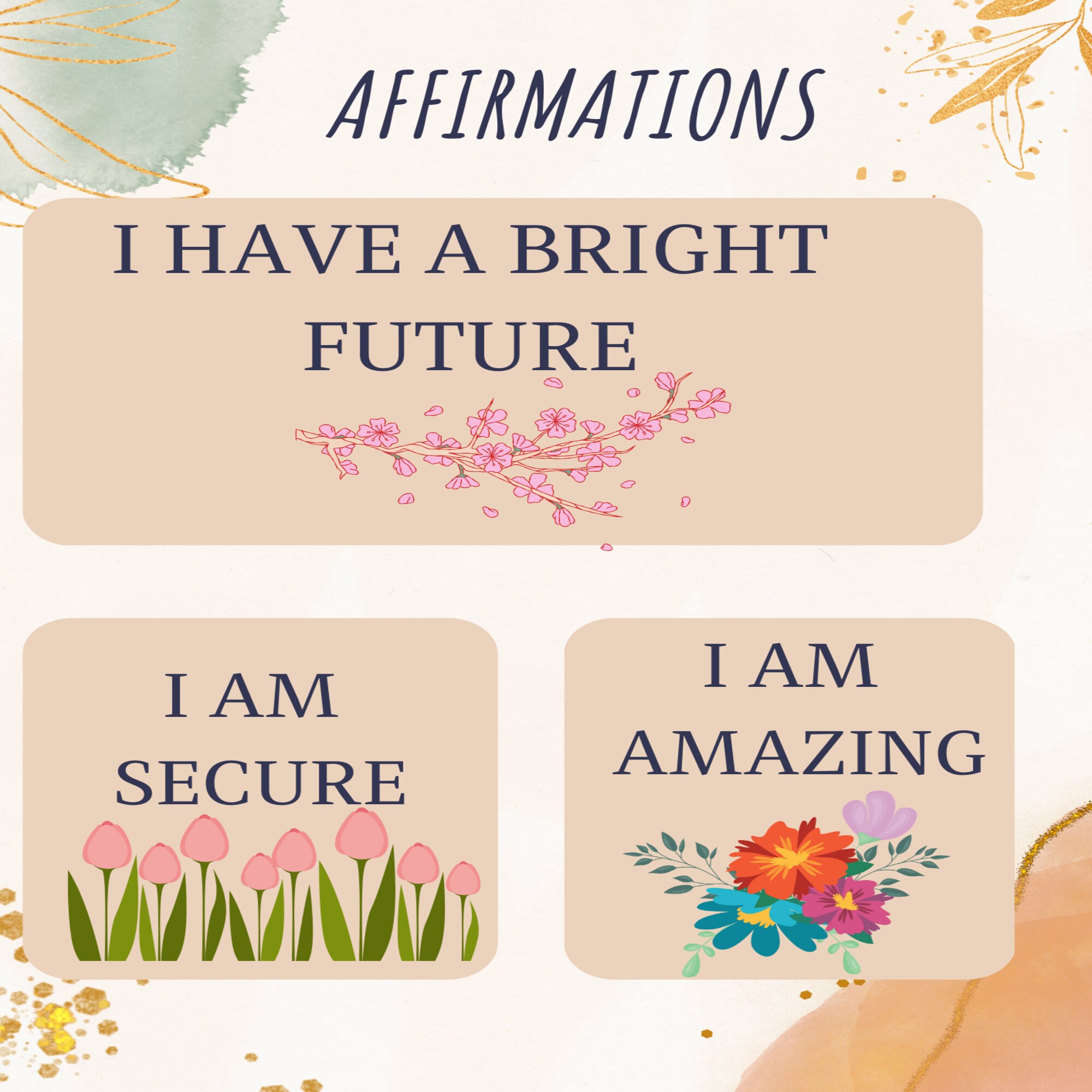 45 Daily Affirmations Cards, Self Care, Encouragement Printable Cards ...