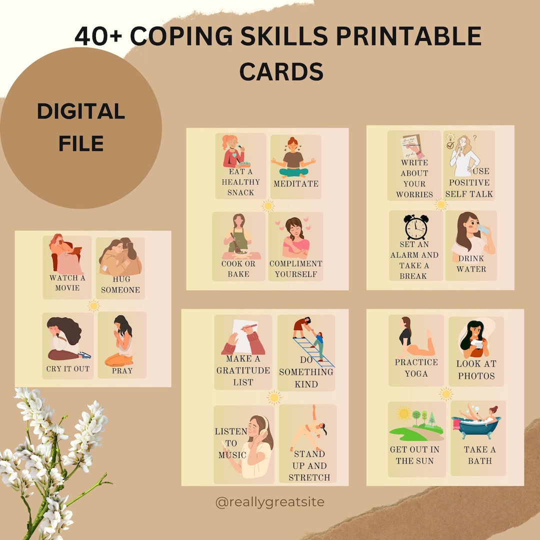 Coping Skills Printable Cards, Stress Relief Cards - Etsy