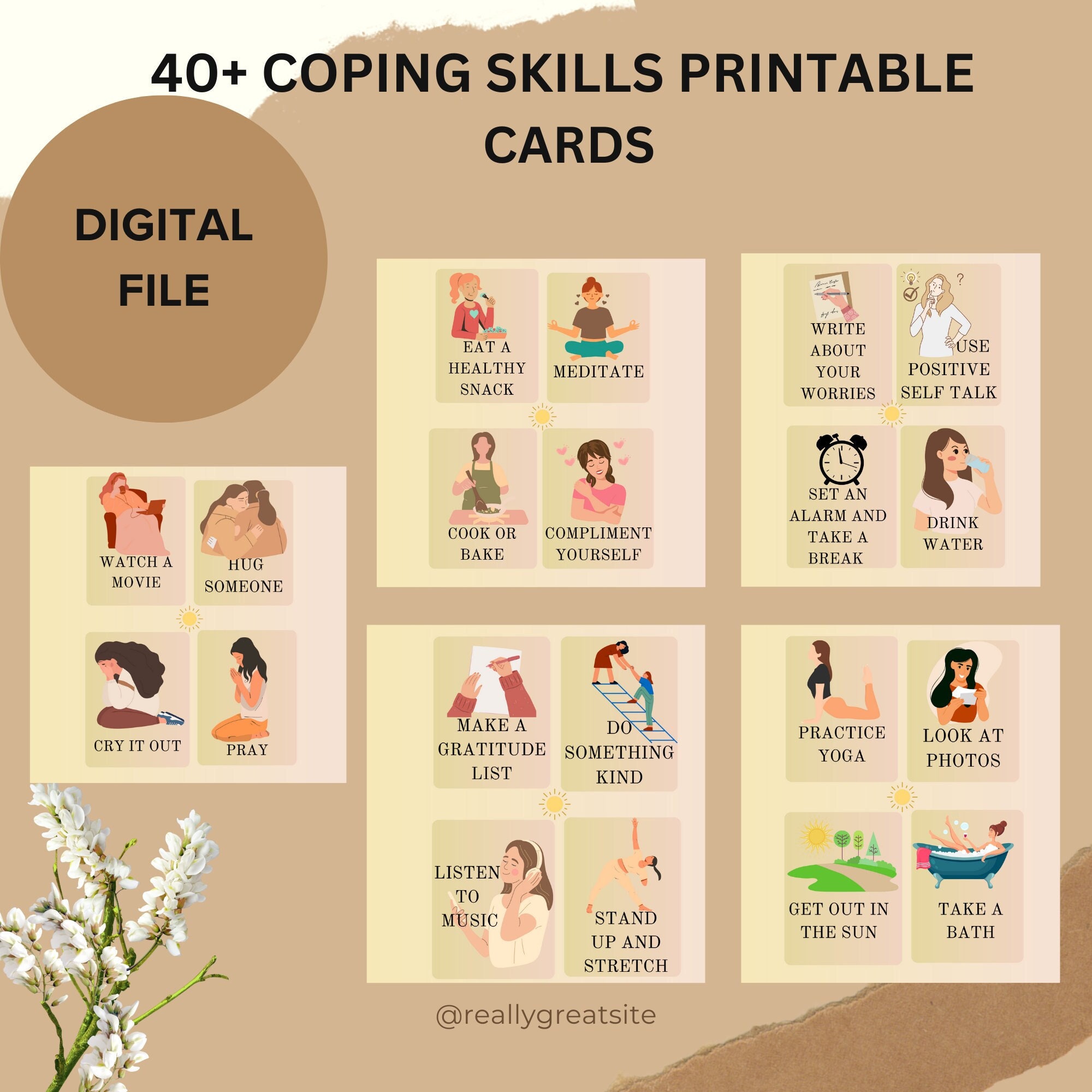 Coping Skills Printable Cards, Stress Relief Cards - Etsy