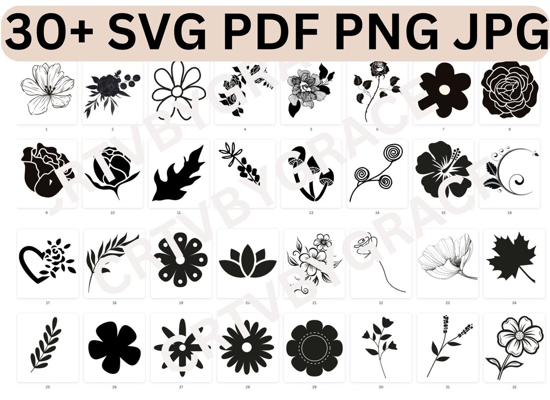 Flowers SVG Bundle, Flowers Png, Flowers Pdf, Flowers Clipart, Leaves ...