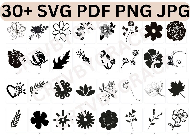 Flowers SVG Bundle, Flowers Png, Flowers Pdf, Flowers Clipart, Leaves Svg,rose SVG, Circut Cut ...