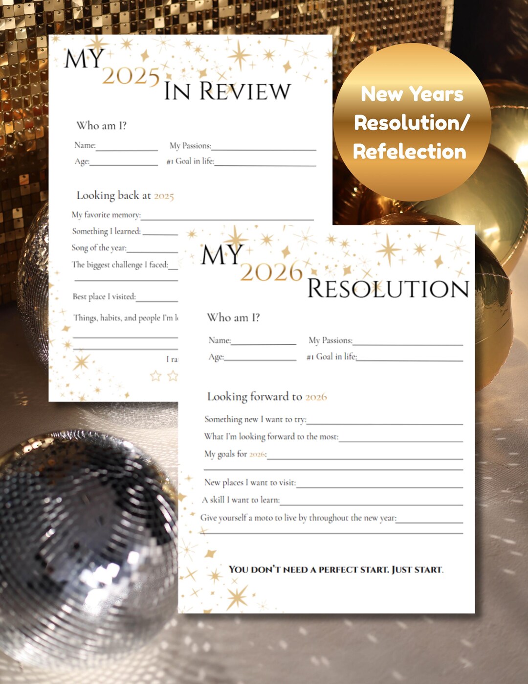 New Year Goals & Reflection Printable | 2025 Review + 2026 Resolutions ...