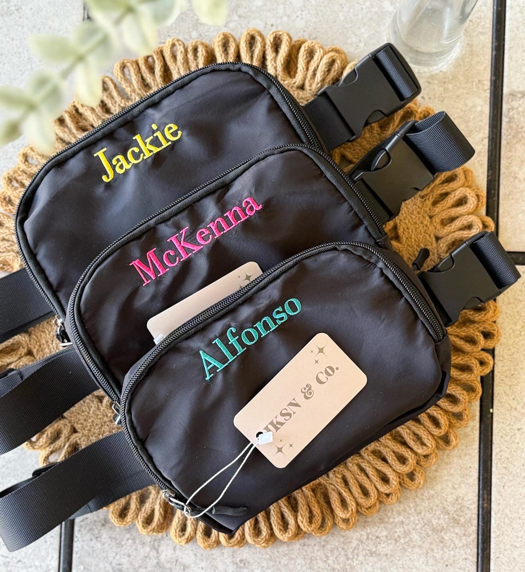 Embroidered Black Monogram Belt Bag -- Custom Fanny Pack, Bachelorette ...