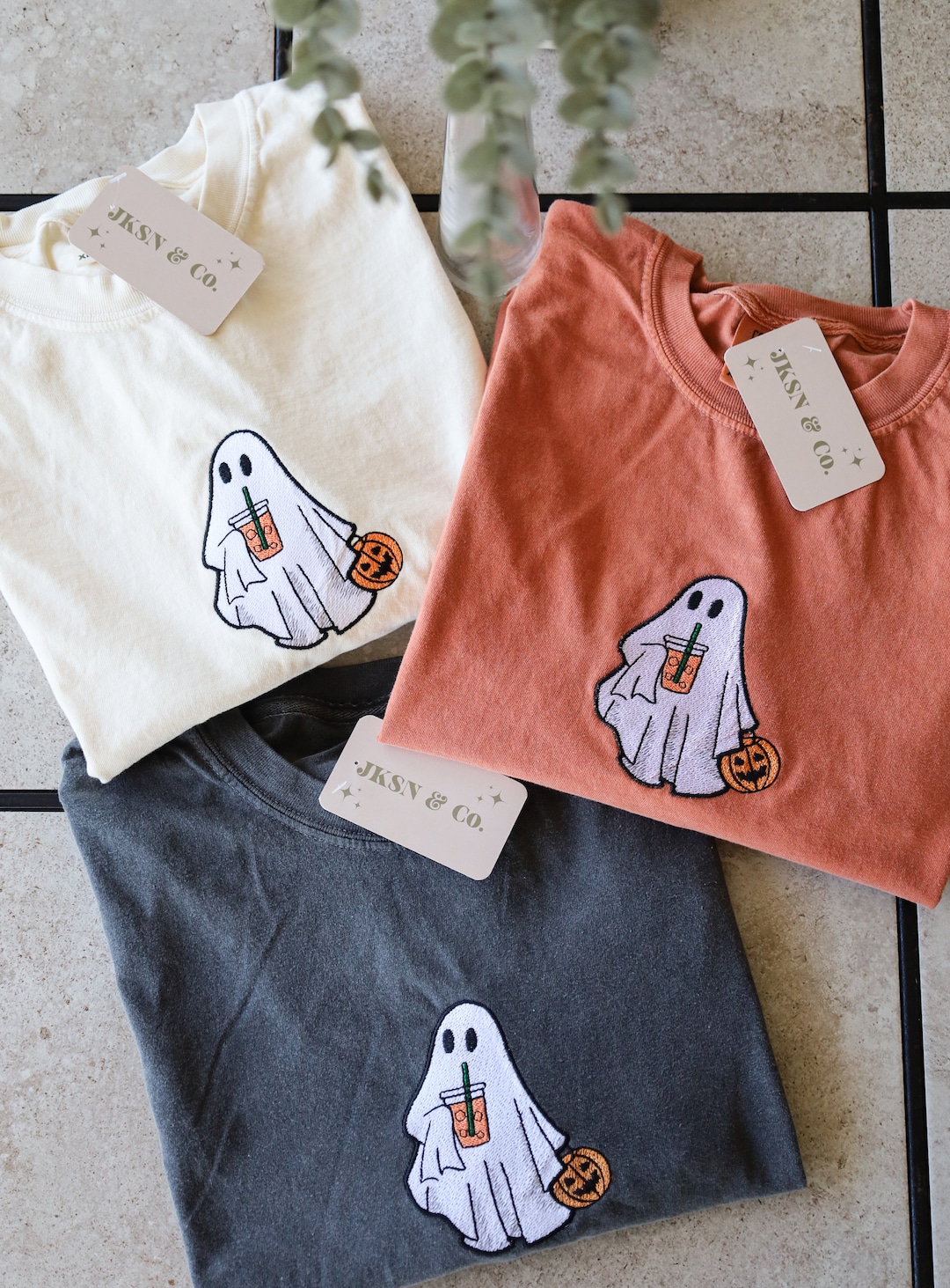 Iced Coffee Ghost Embroidered Tee --comfort Colors Tee, Unisex Tee ...