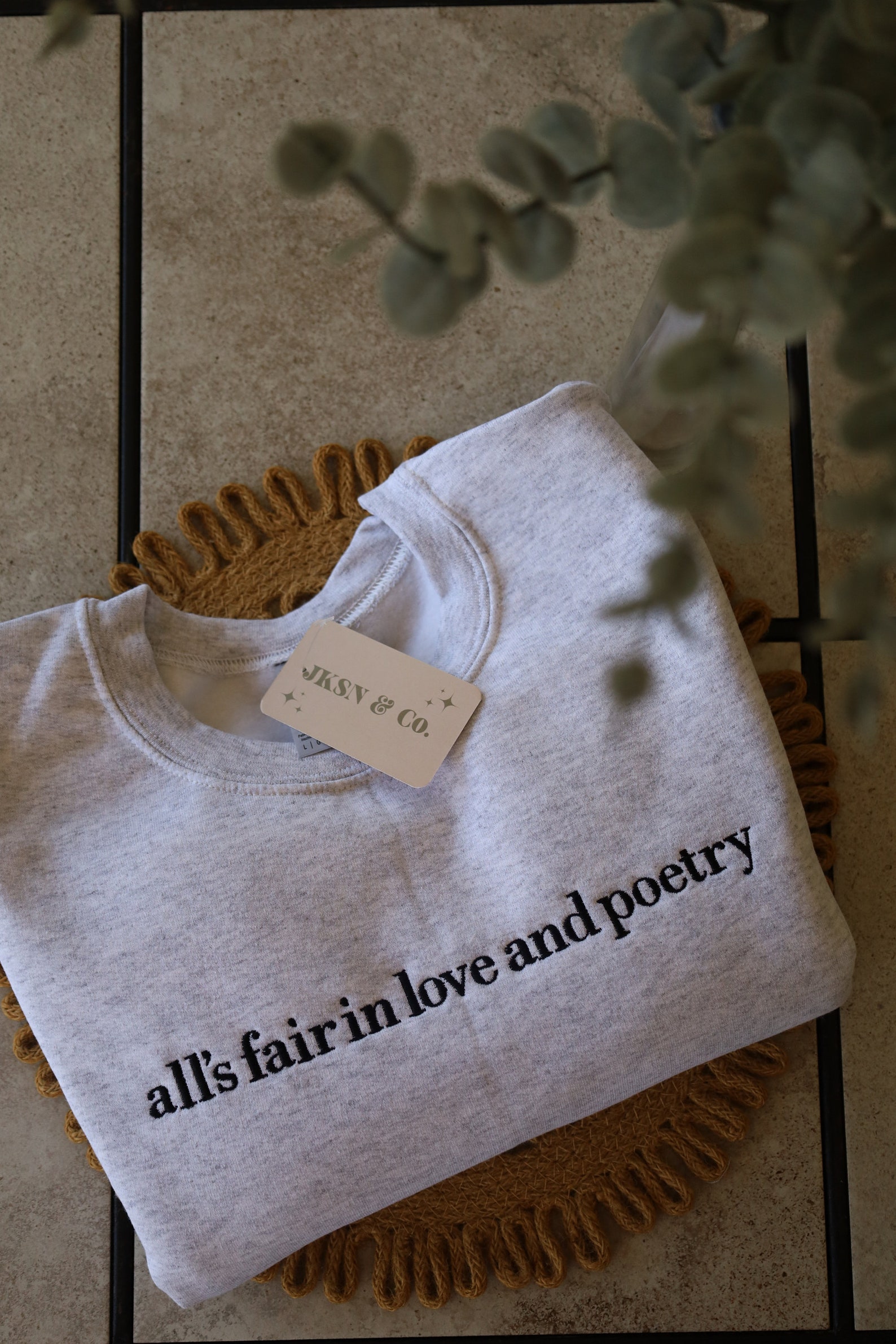 Embroidered Poetry Crewneck -- All's Fair in Love and Poetry ...