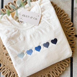 Blue Dainty Ombré Hearts Embroidered Tee | Comfort Colors Embroidered ...