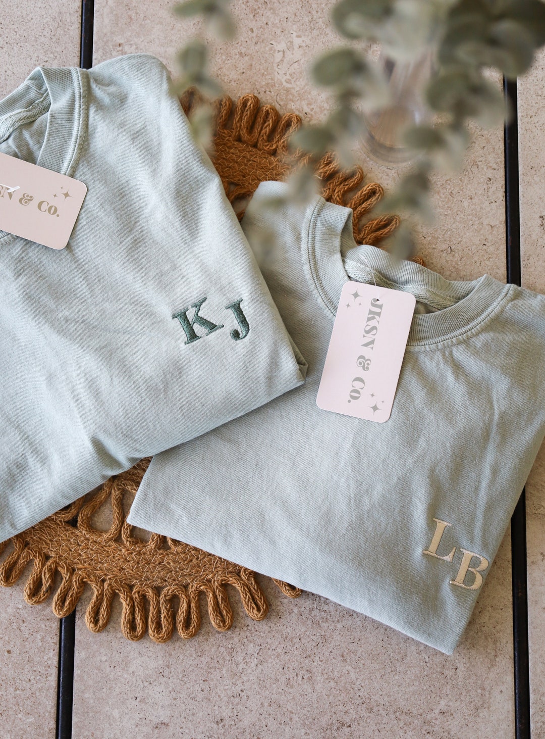 Staggered Initial Embroidered Crewneck or Tee – Custom Monogram Shirt ...