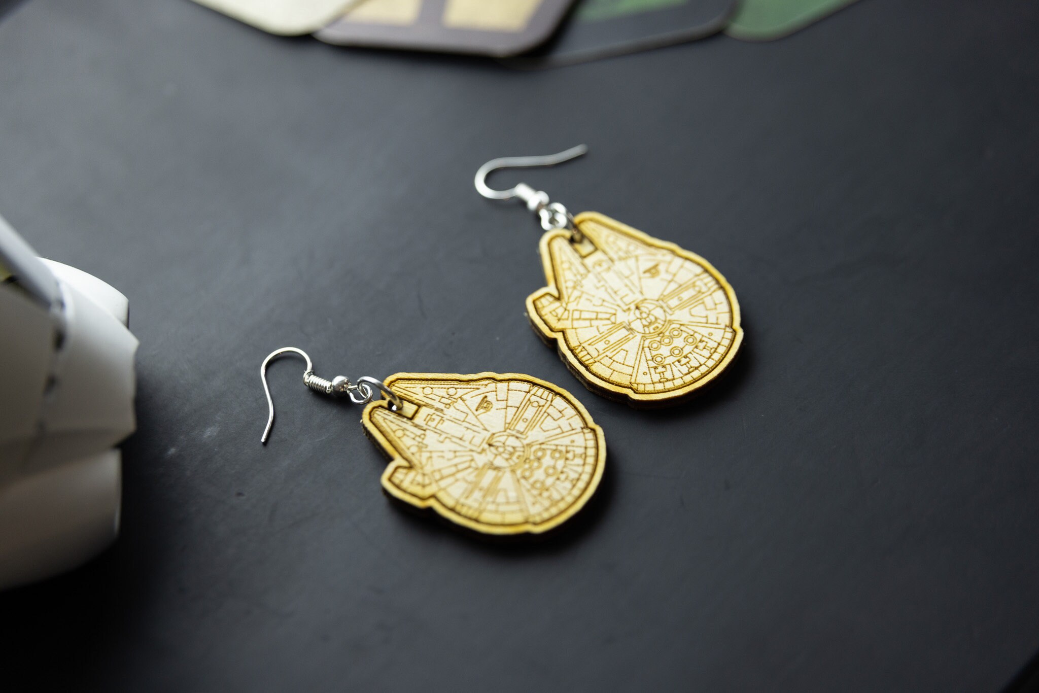Star Wars Millennium Falcon Earrings Wooden Laser Cut - Etsy