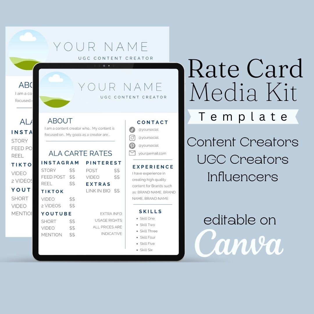 UGC Rate Card/ Content Creator Media Kit Template - Etsy