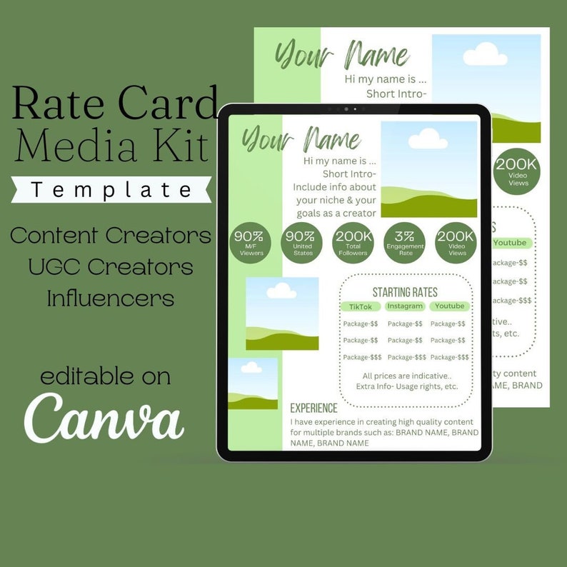 UGC Rate Card Template, Media Kit Canva Template - Etsy