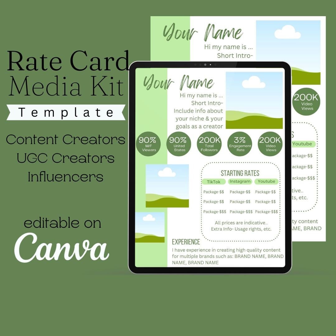 UGC Rate Card Template, Media Kit Canva Template - Etsy