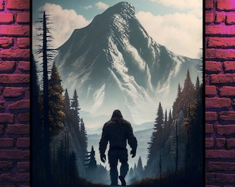 Cowboy Shaking Hands With Bigfoot Poster, Vintage Cryptid Wall Art ...