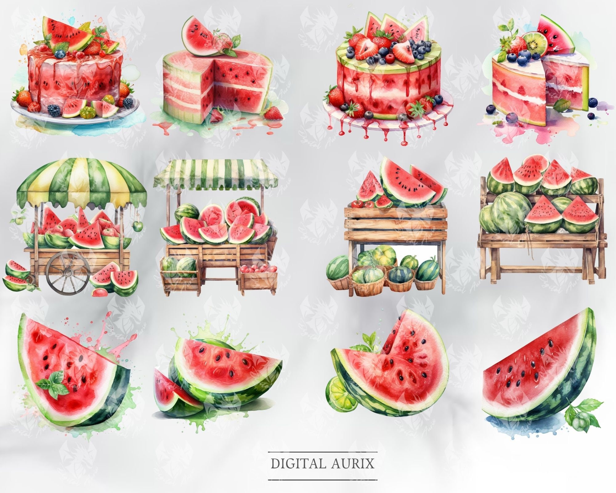 Watercolor Watermelon Clipart, Digital Png, Watermelon, Instant ...