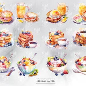 Breakfast Clipart Watercolor, Food Clipart, Waffles PNG, Pancakes ...
