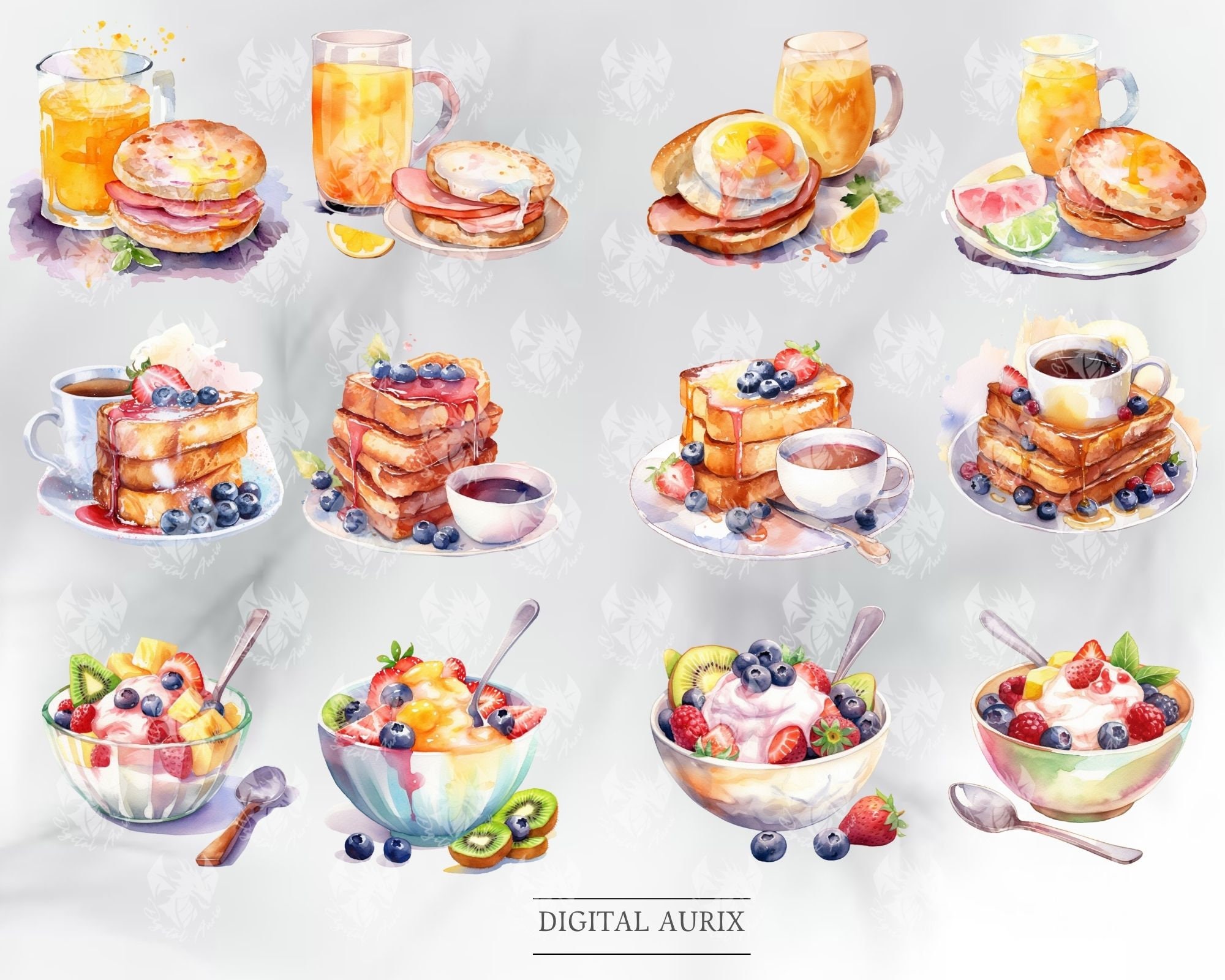 Breakfast Clipart Watercolor Food Clipart Waffles PNG - Etsy