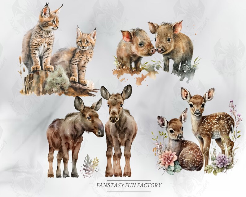 Woodland Animals, Clipart Watercolor, for Commercial Use, Transparent ...