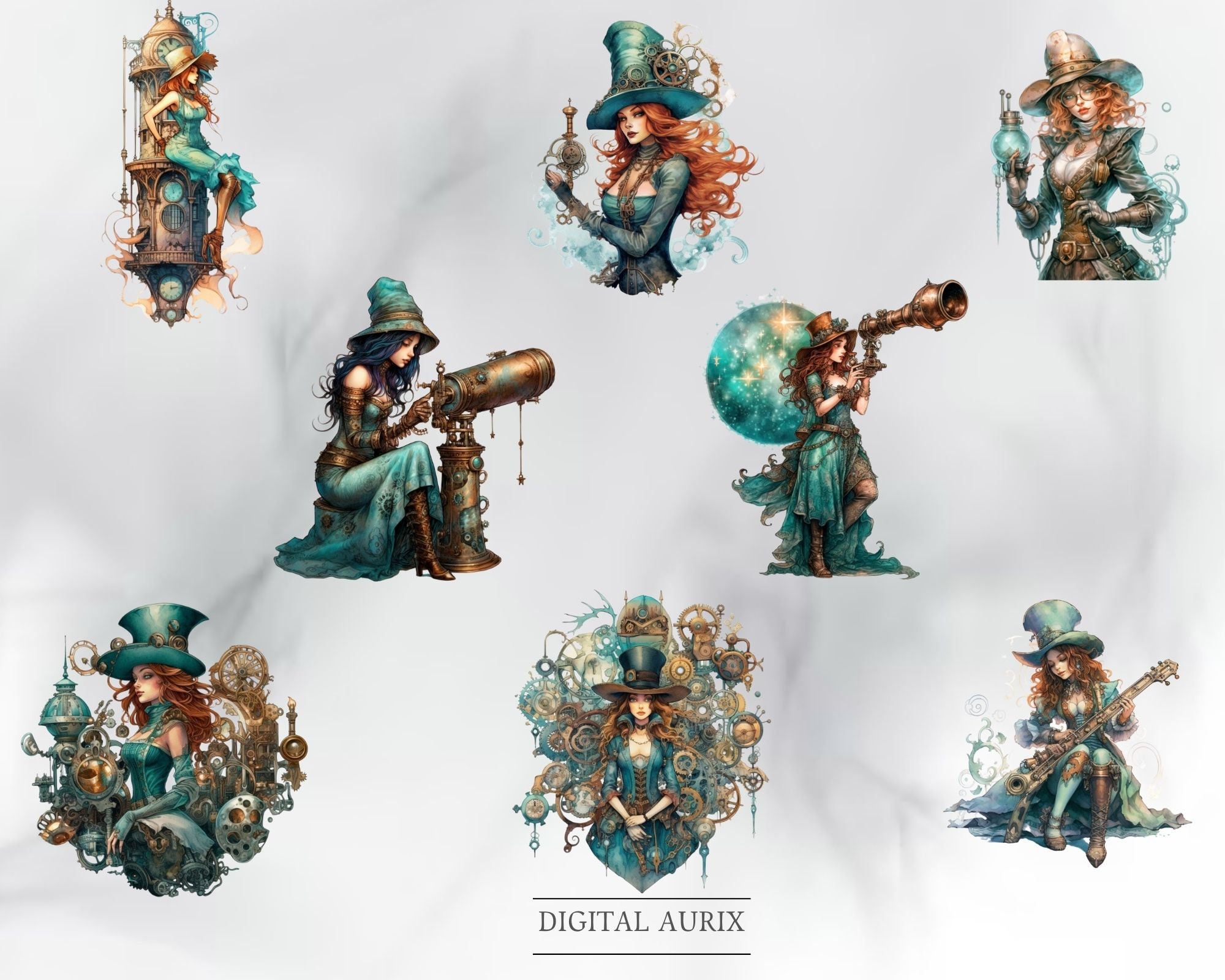 Steampunk Witches Aetherial Aqua and Copper Patina Witch - Etsy