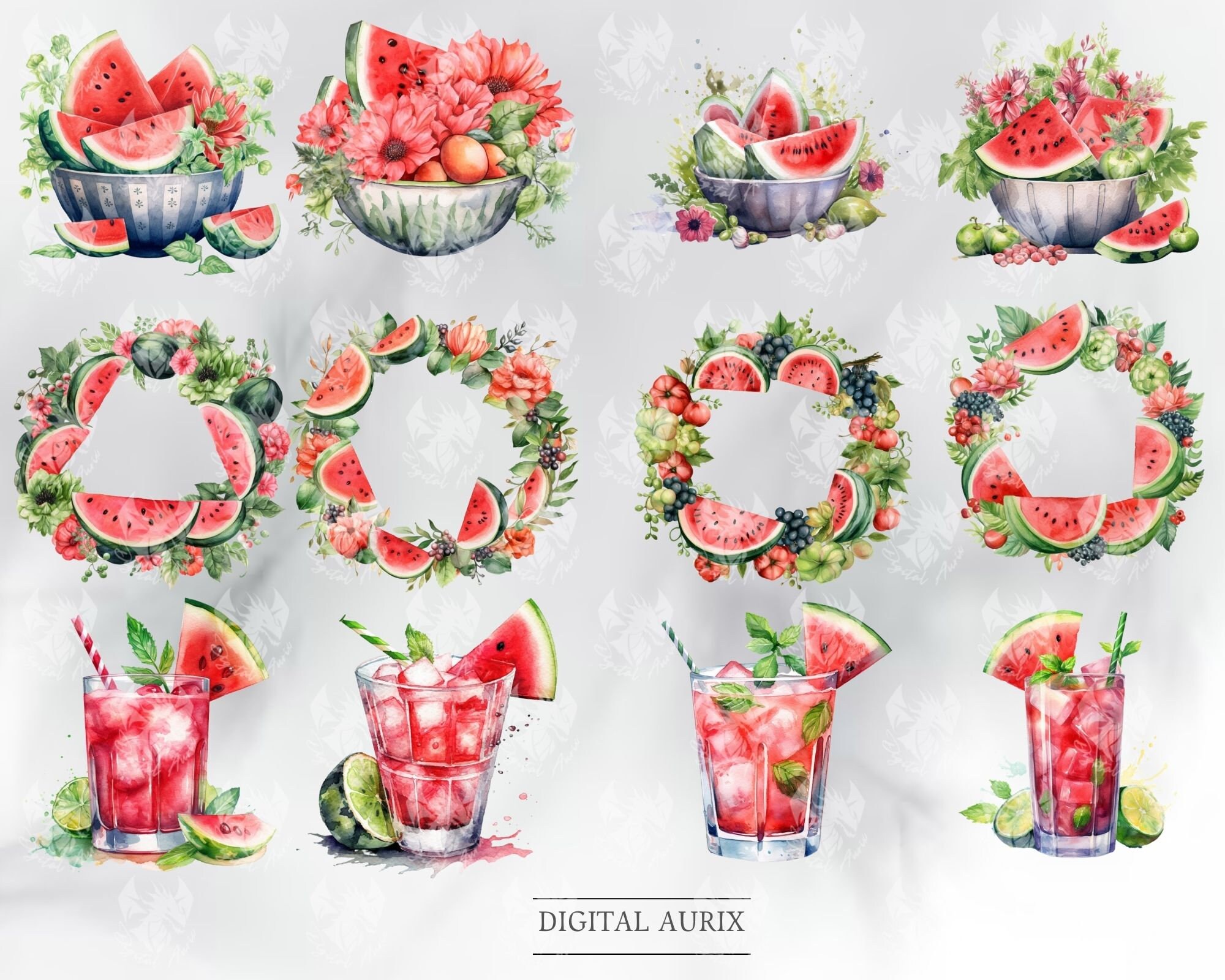 Watercolor Watermelon Clipart, Digital Png, Watermelon, Instant ...