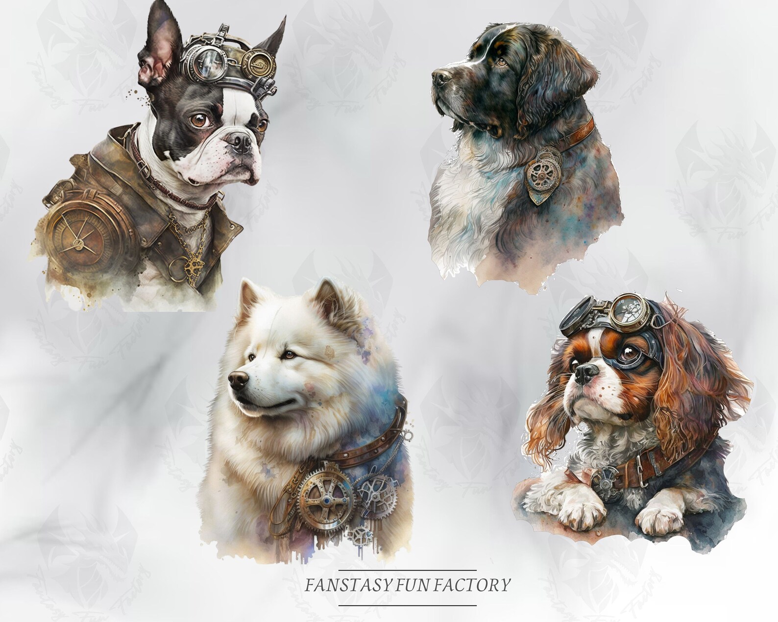 Steampunk Dogs Watercolor Clipart, PNG Steampunk Printables, Steampunk ...