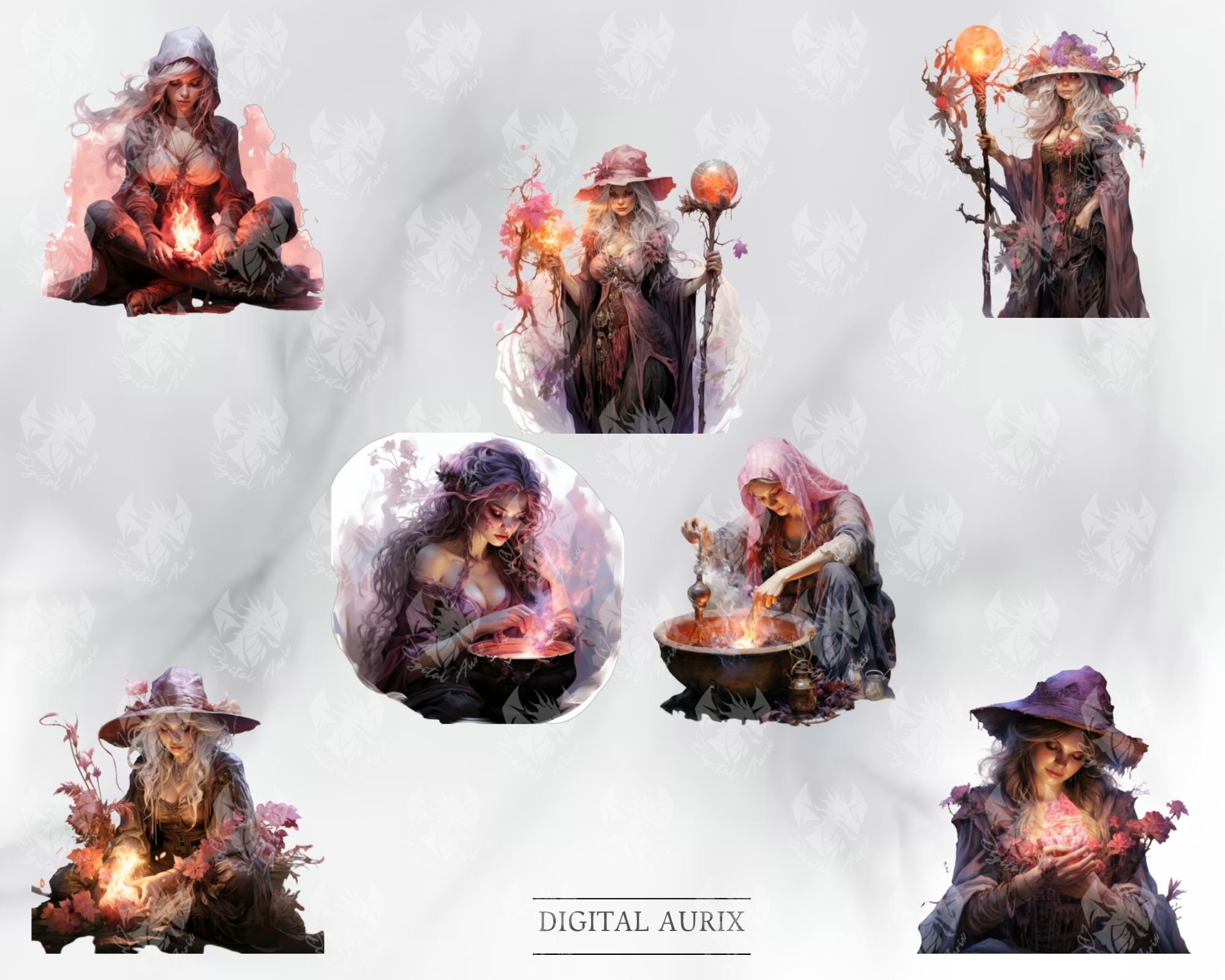 Hearthfire Hag Witches Fire Watercolor Clipart Bundle, Fairytale ...