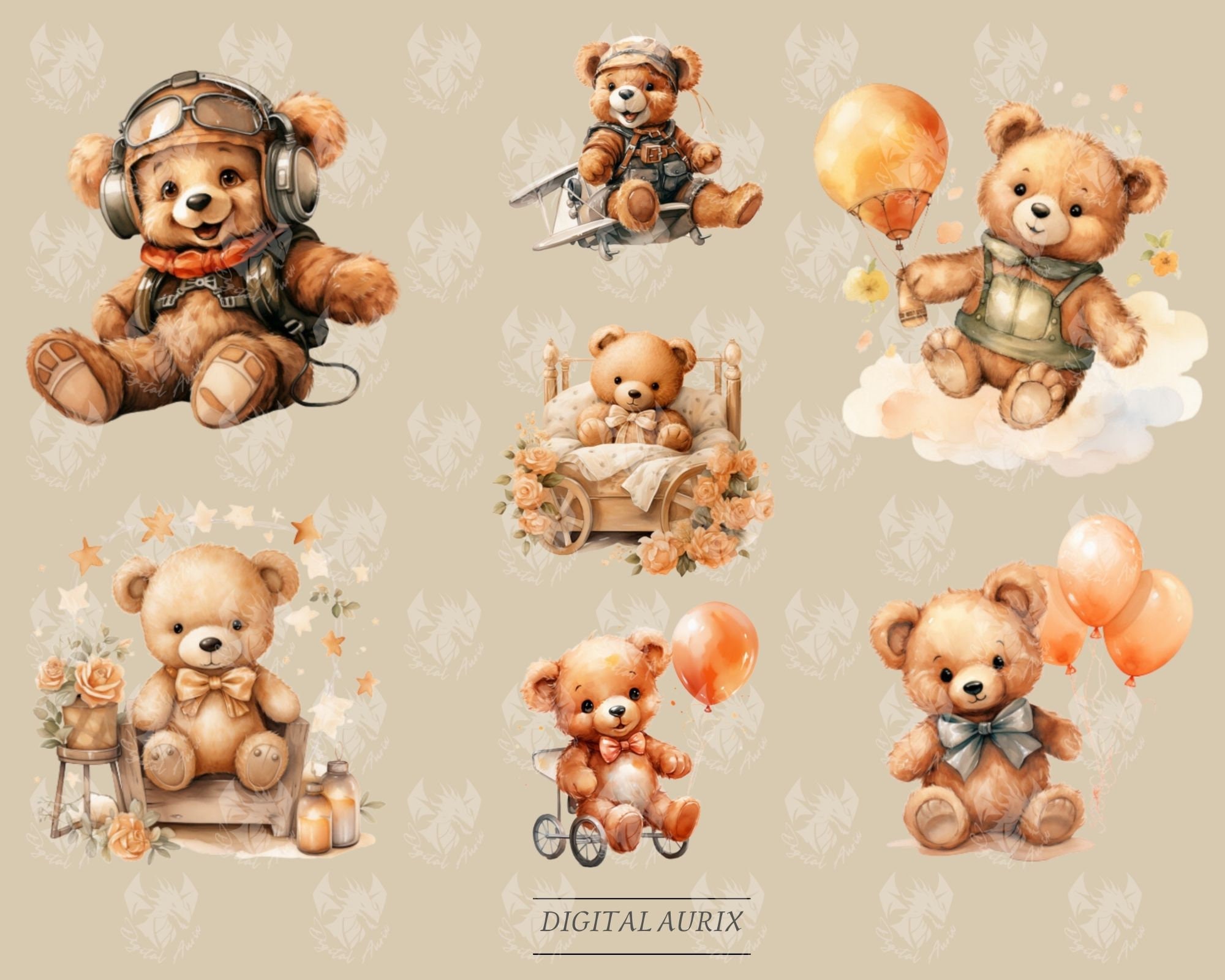 Watercolor Peach Teddy Bear Clipart for a Girl for a Boy - Etsy