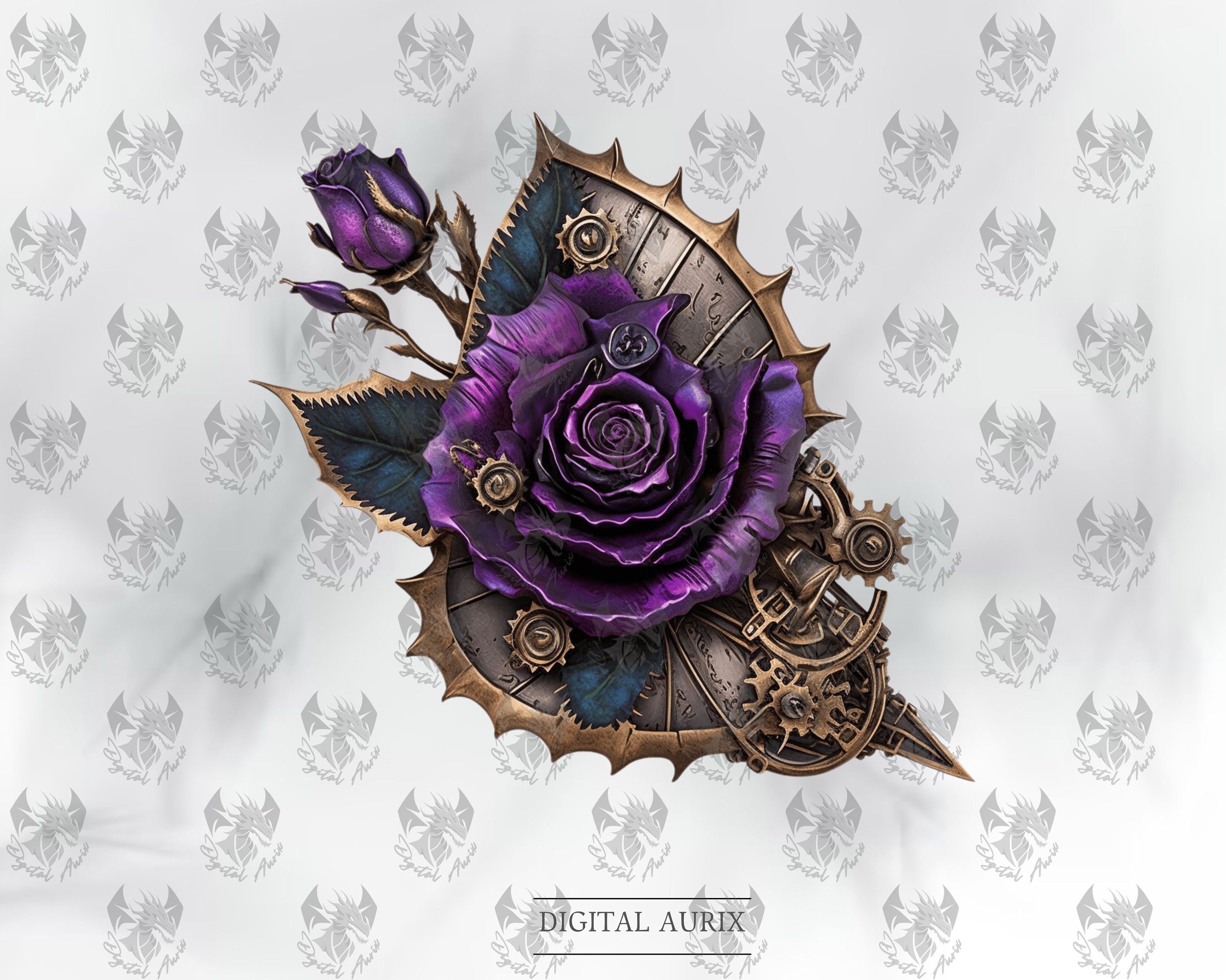 Purple Steampunk Rose Clipart Watercolor Steampunk PNG - Etsy