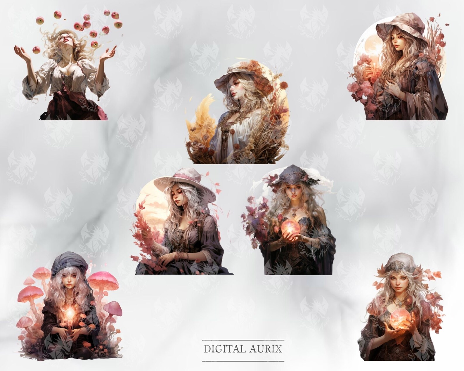 Hearthfire Hag Witches Fire Watercolor Clipart Bundle, Fairytale ...