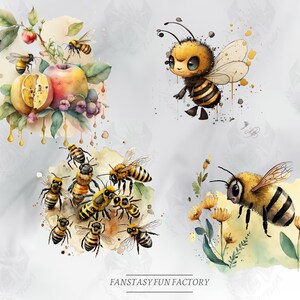 Watercolor Honey Bee, Clipart, Set of Bees, Honey, Beehive, Cute Bees ...