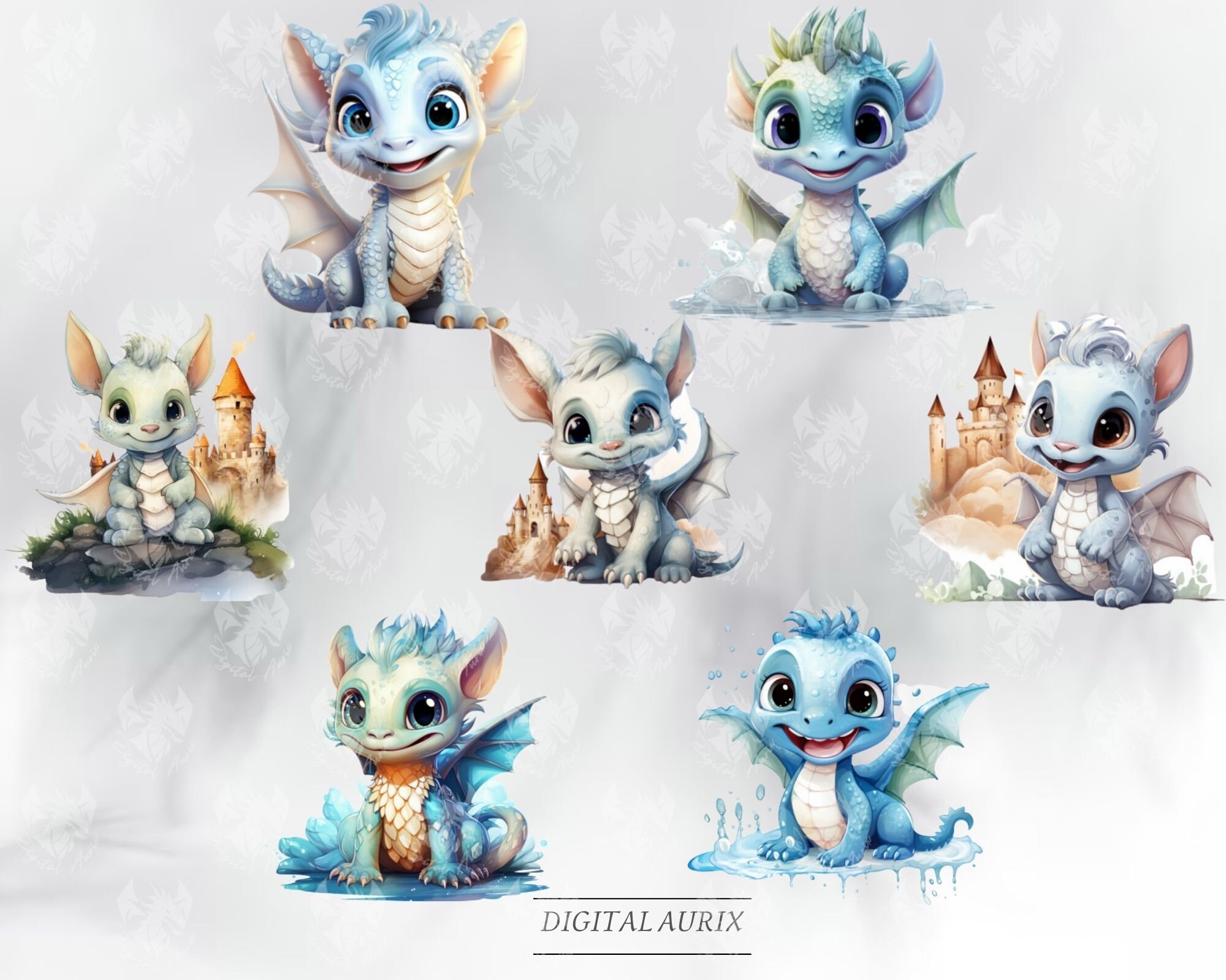 Water Dragon Baby Clipart Dragon Digital Download Nursery - Etsy