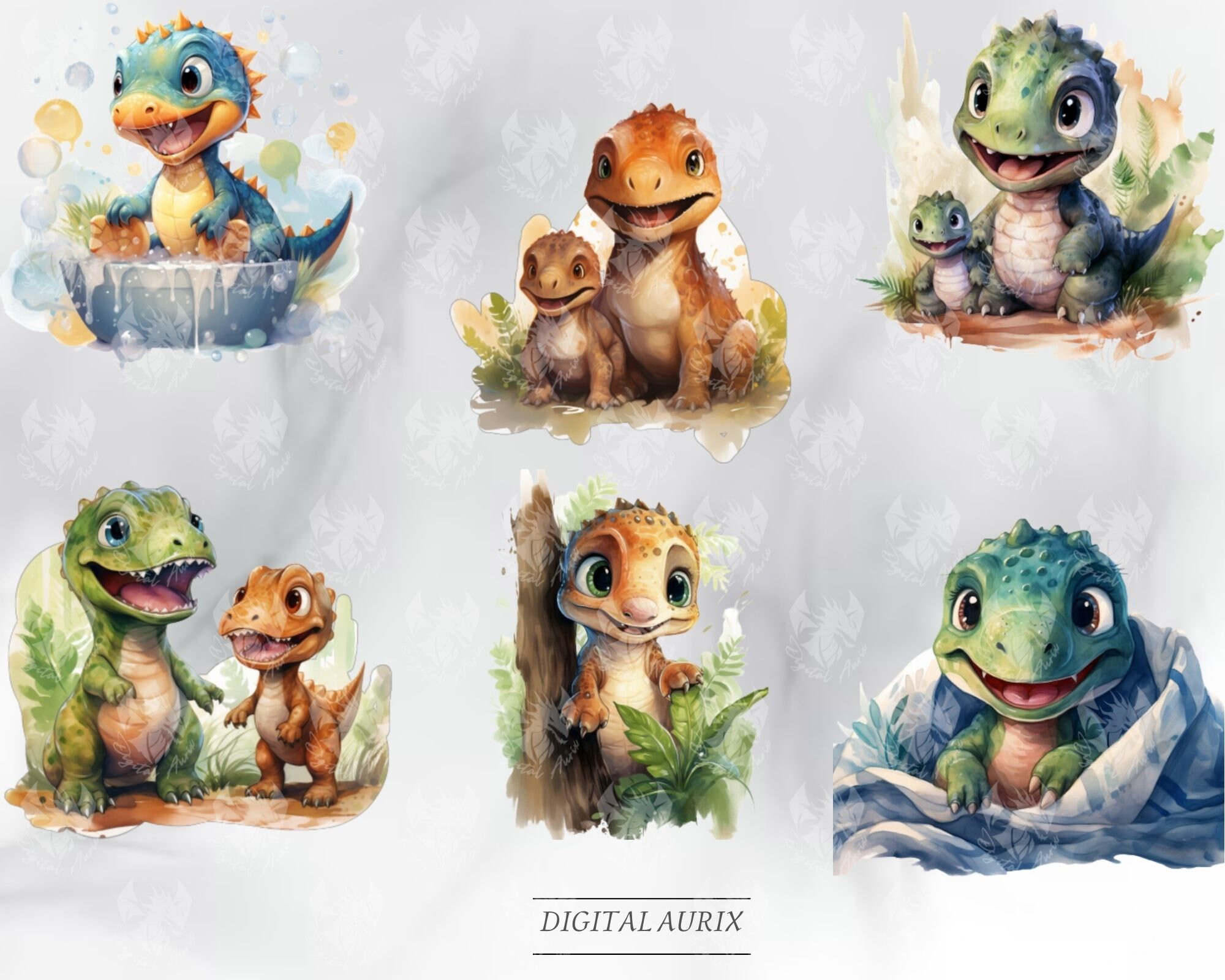 Watercolor Baby Raptor Dinosaur Clipart Baby Dinosaur - Etsy