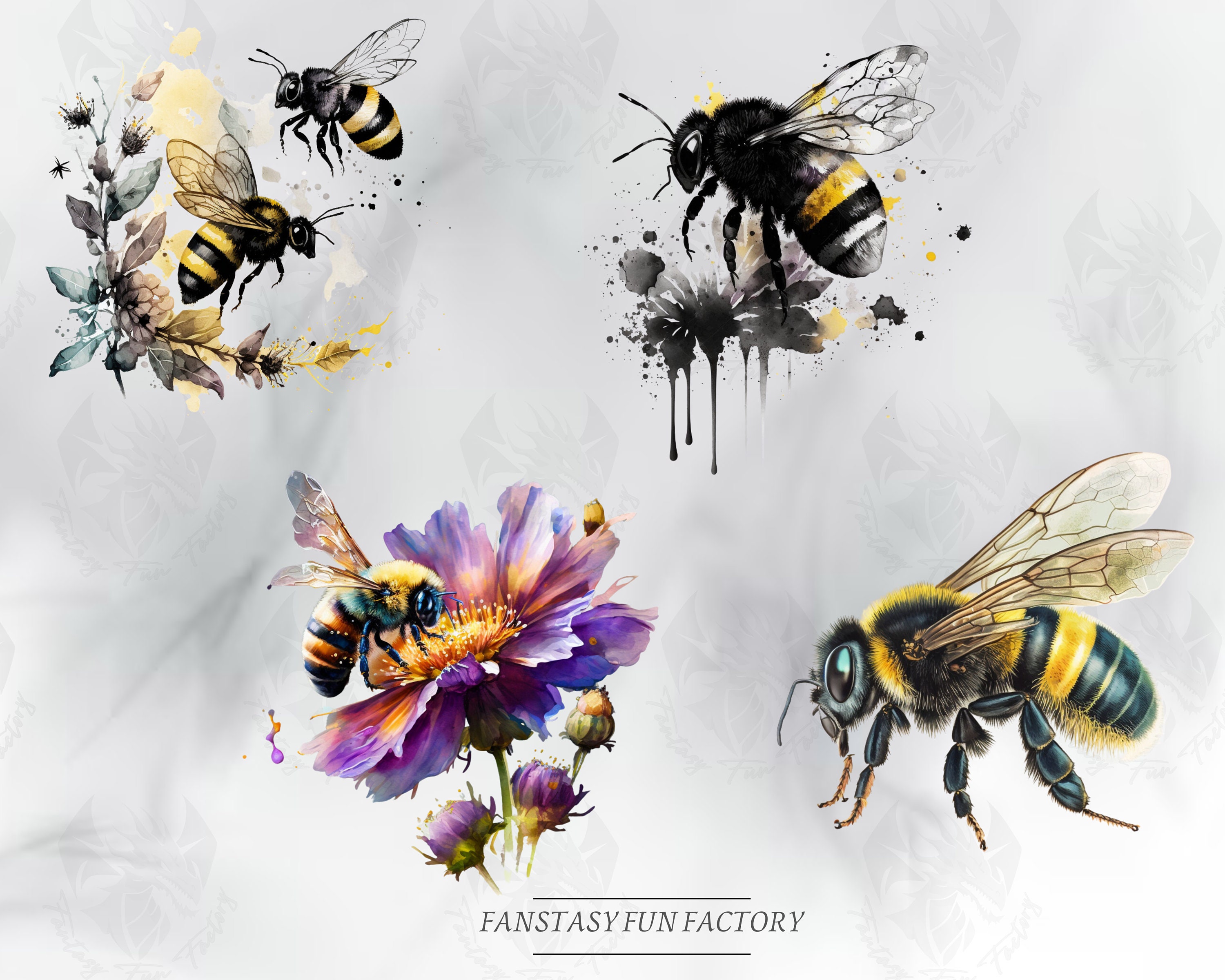 Watercolor Honey Bee, Clipart, Set of Bees, Honey, Beehive, Cute Bees ...