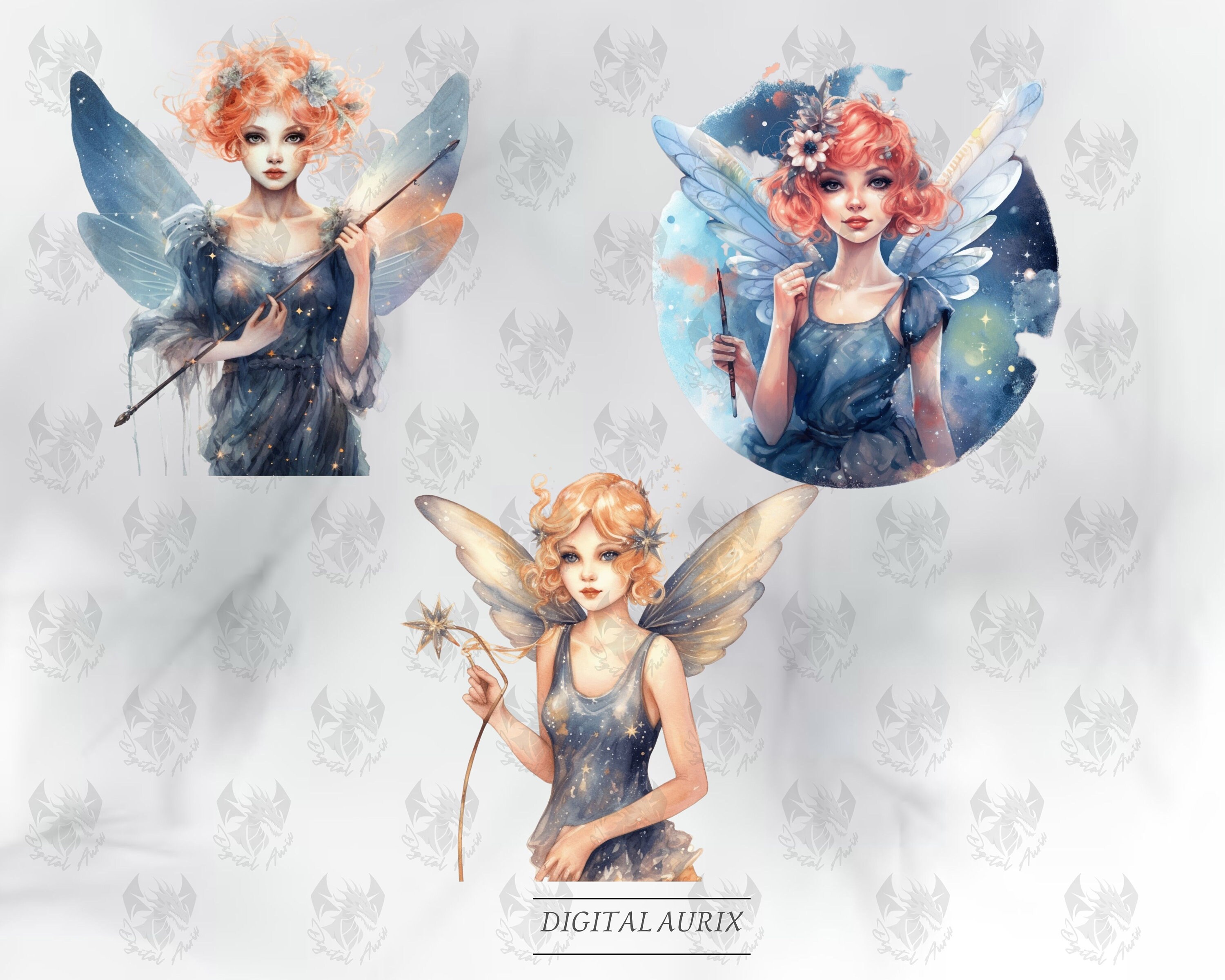 Celestial Pixies Clipart Watercolor Fairypng Victorian - Etsy