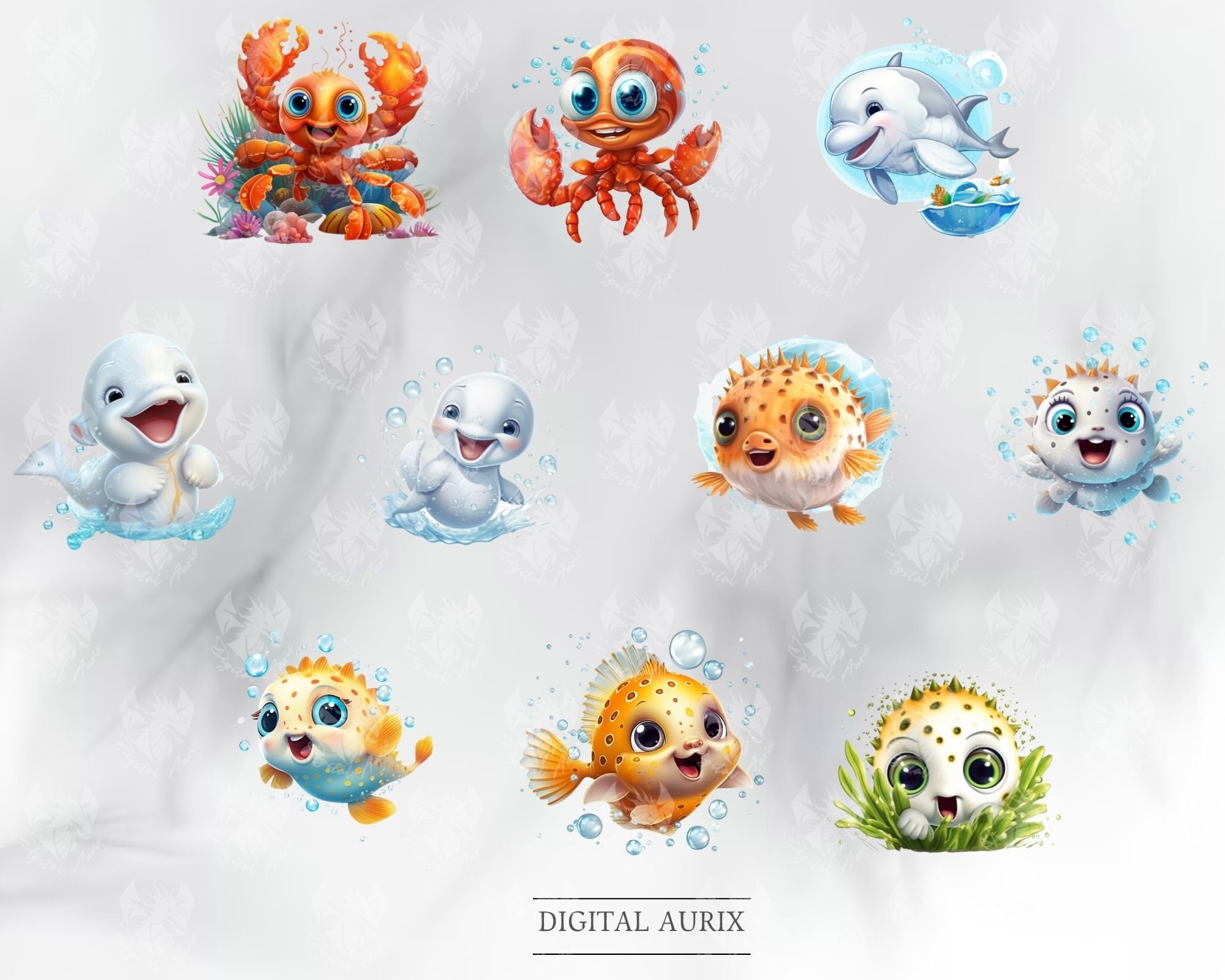 Watercolor Baby Sea Animals Under the Sea Clipart ocean - Etsy