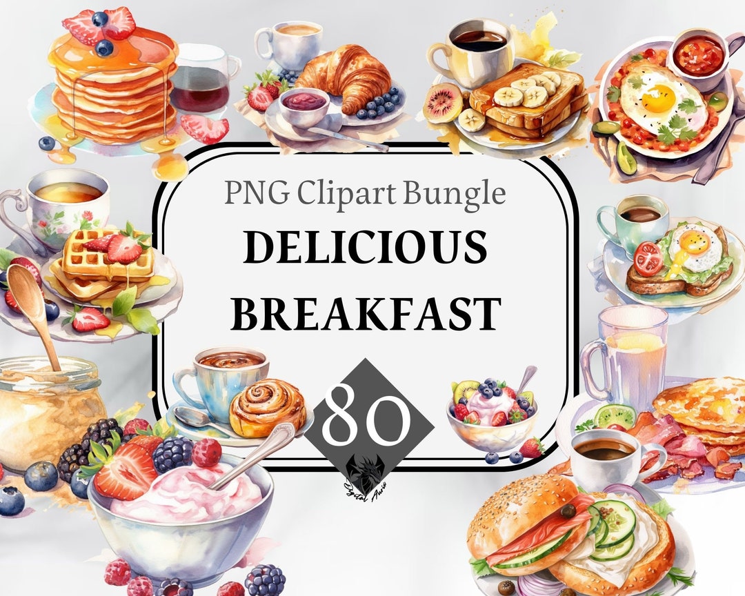 Breakfast Clipart Watercolor, Food Clipart, Waffles PNG, Pancakes ...