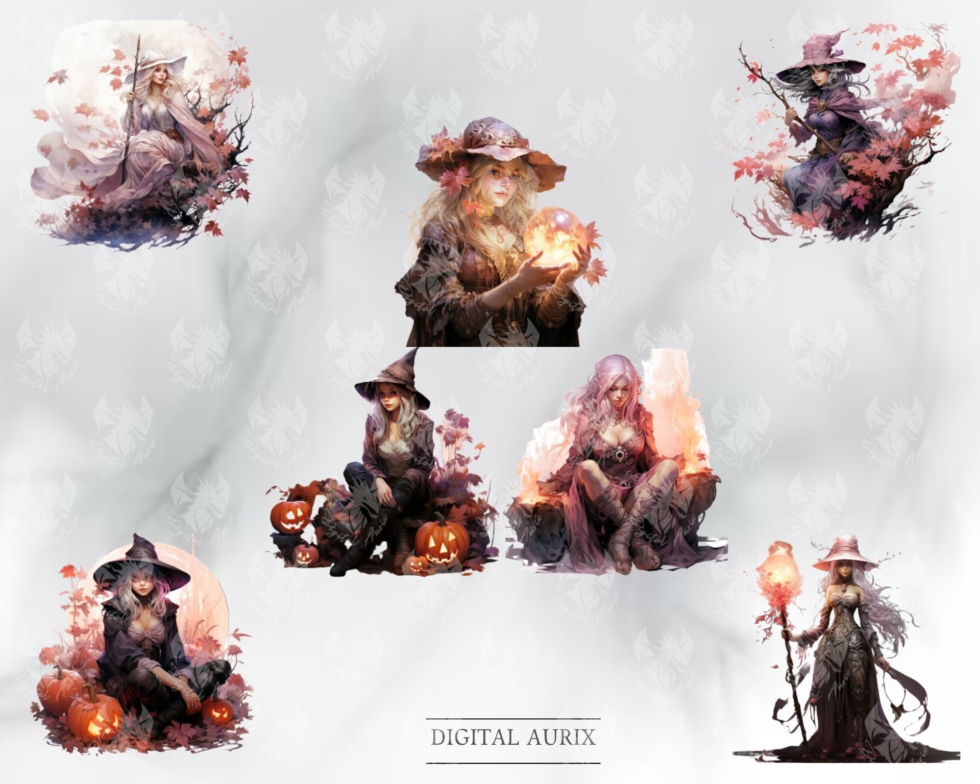 Hearthfire Hag Witches Fire Watercolor Clipart Bundle, Fairytale ...