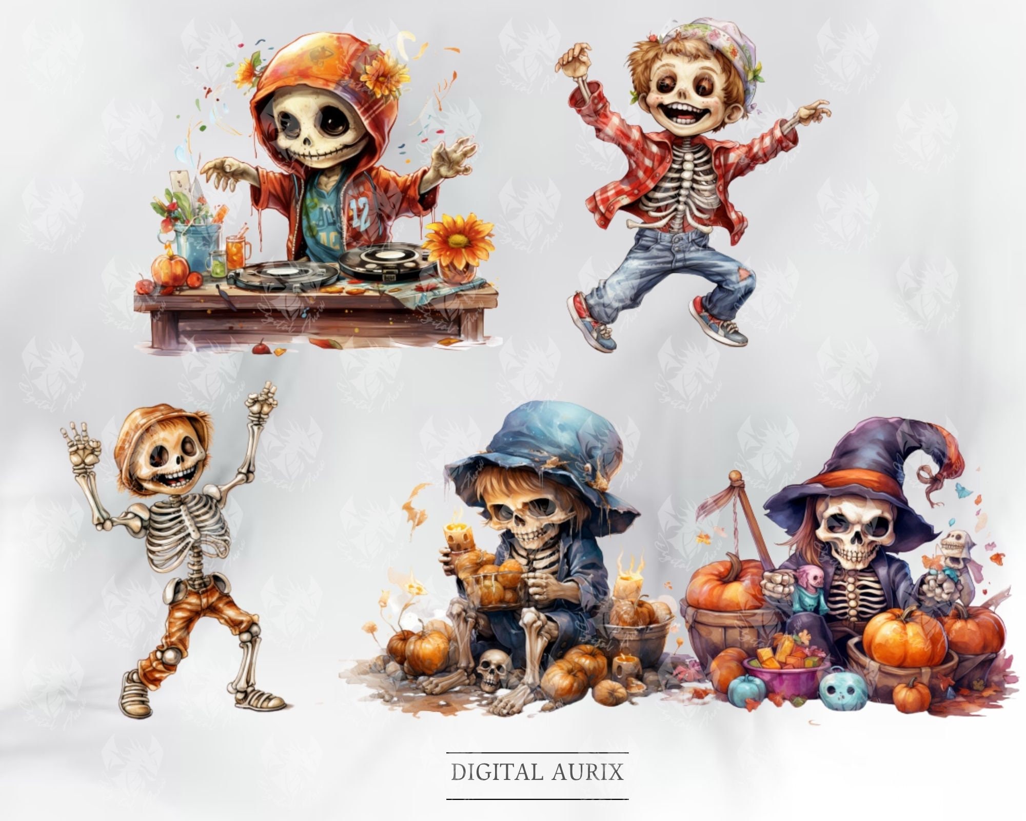 Funny & Sweet Halloween Cute Skeletons and Mummies Clipart - Etsy