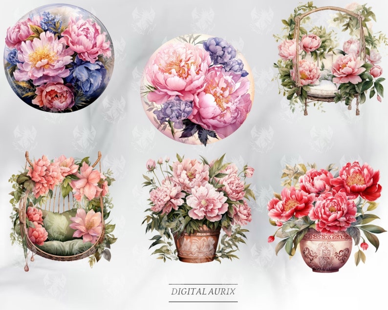 Watercolor Peonies Garden Clipart, Doors, Clipart, Flowers, Invitations ...
