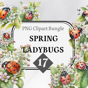 Watercolor Lady Bug on Leaves Flowers Clipart, Springtime, Blossoms ...
