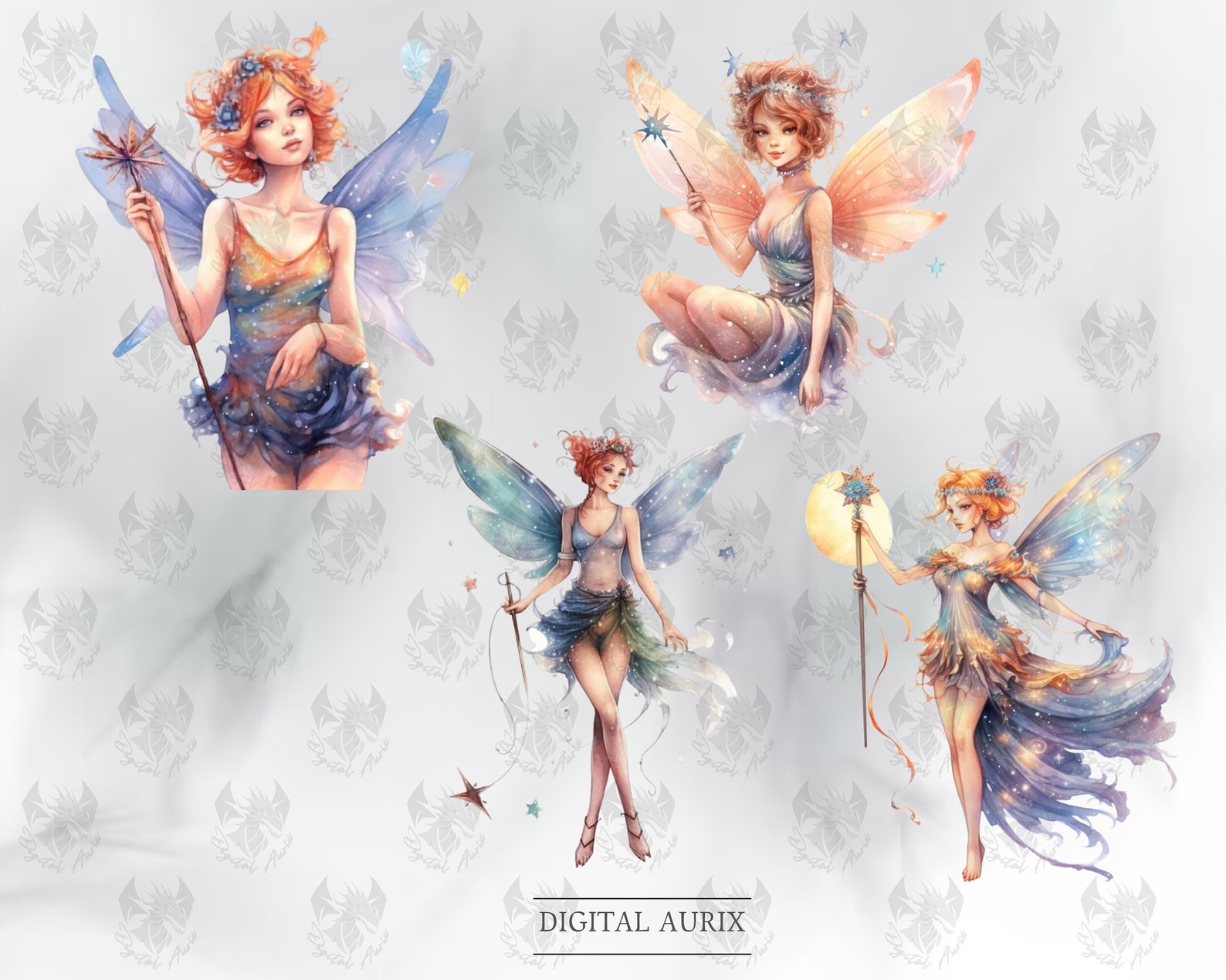 Celestial Pixies Clipart Watercolor Fairypng Victorian - Etsy