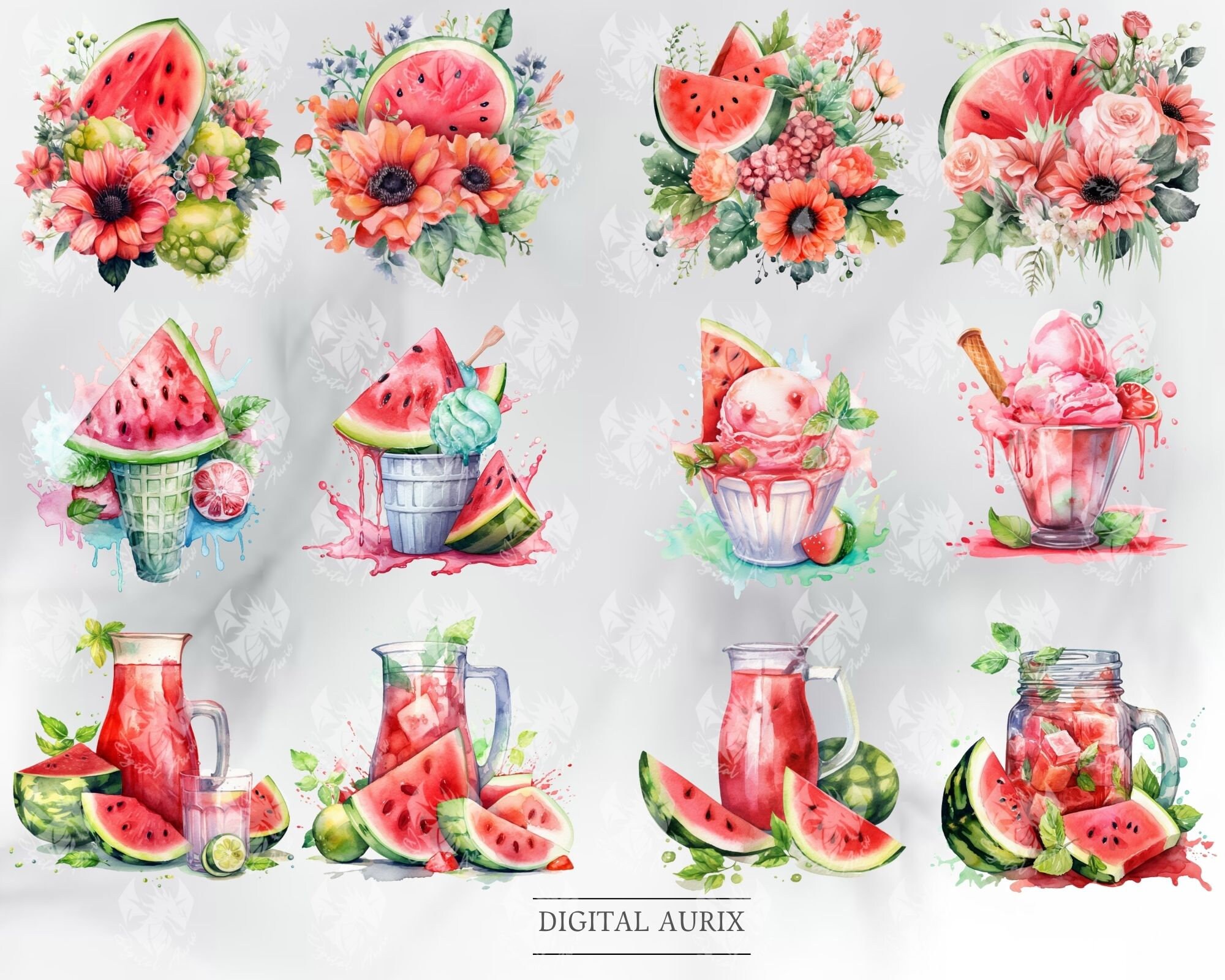 Watercolor Watermelon Clipart, Digital Png, Watermelon, Instant ...