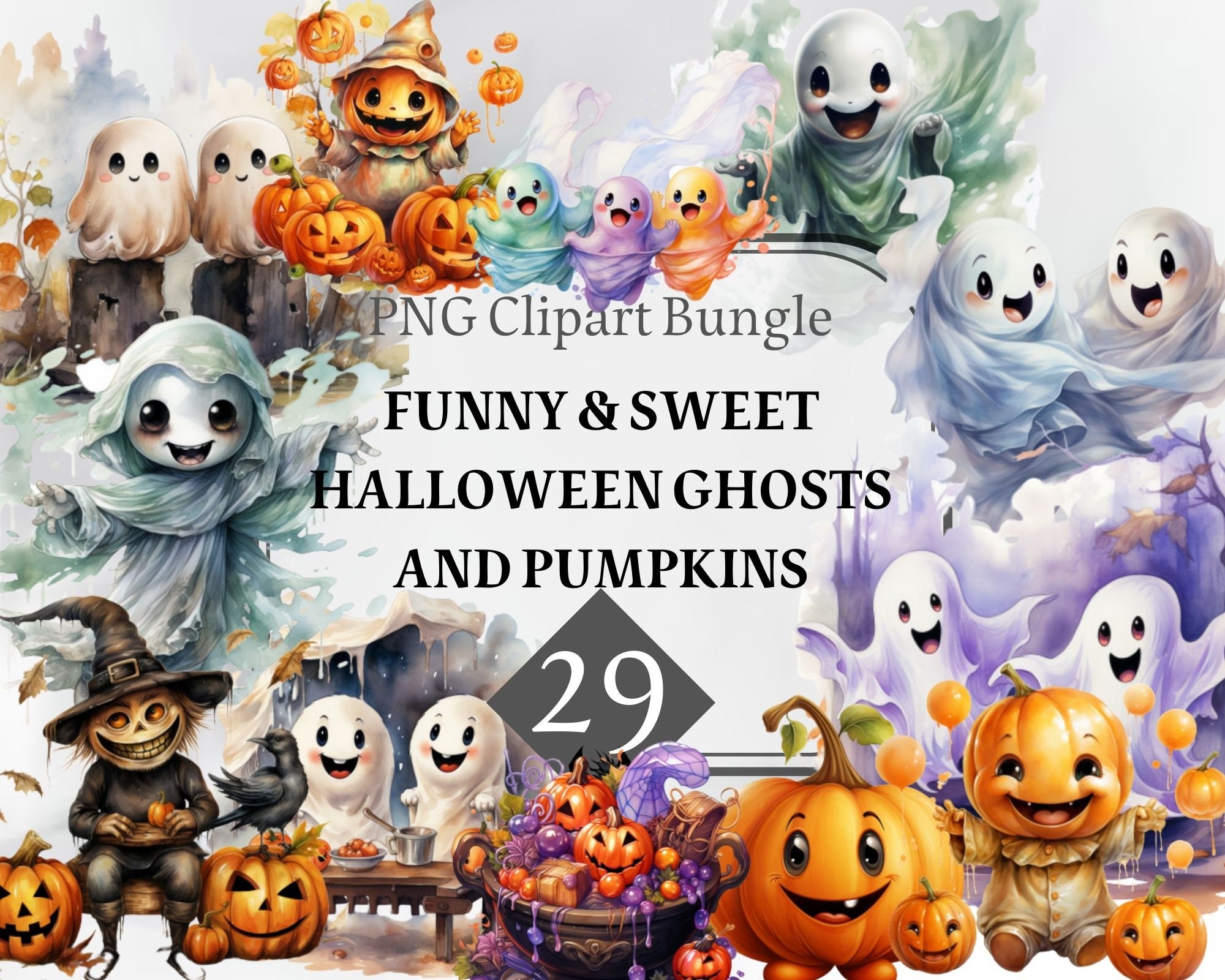 Funny & Sweet Halloween Cute Which Ghost and Pumpkins Clipart - Etsy
