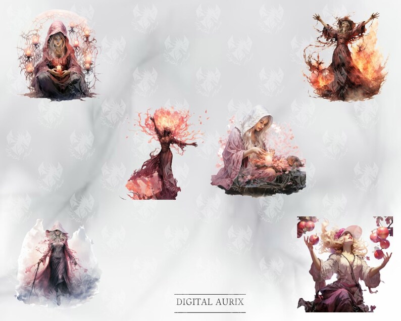 Hearthfire Hag Witches Fire Watercolor Clipart Bundle, Fairytale ...