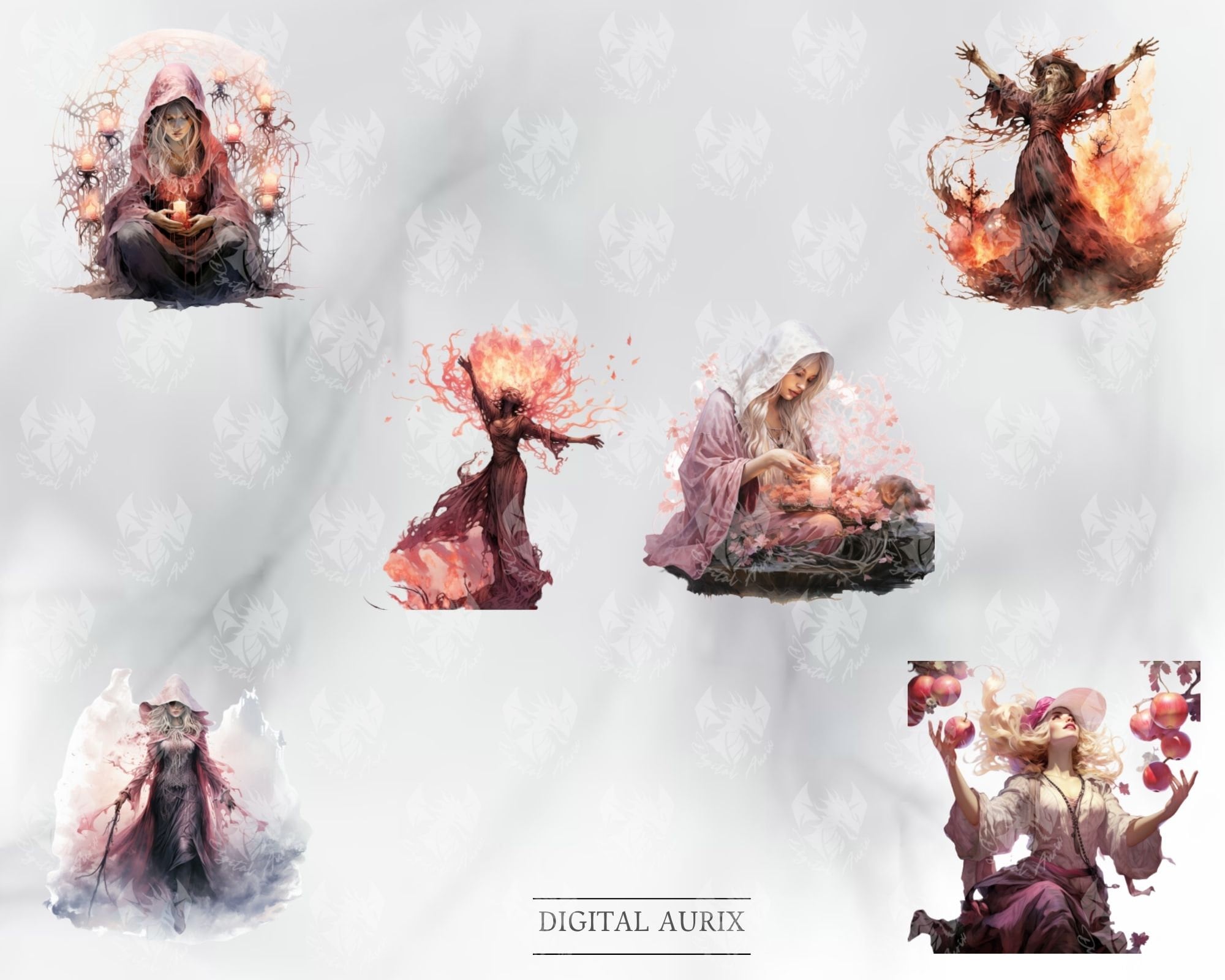 Hearthfire Hag Witches Fire Watercolor Clipart Bundle, Fairytale ...