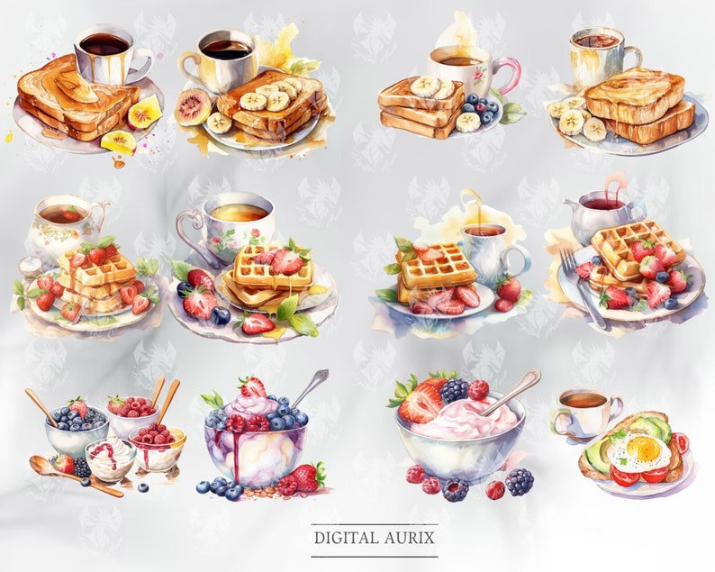 Breakfast Clipart Watercolor Food Clipart Waffles PNG - Etsy