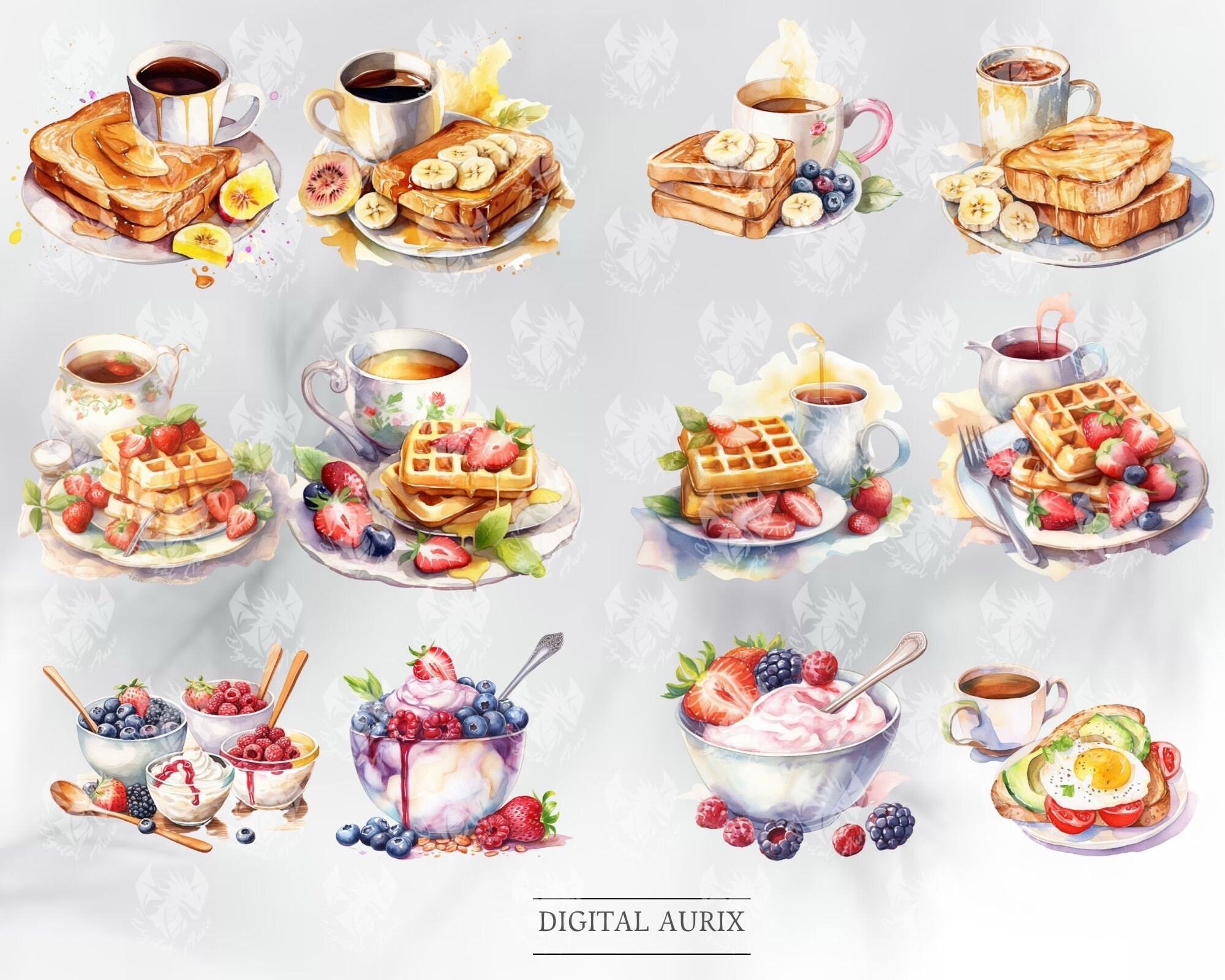 Breakfast Clipart Watercolor Food Clipart Waffles PNG - Etsy