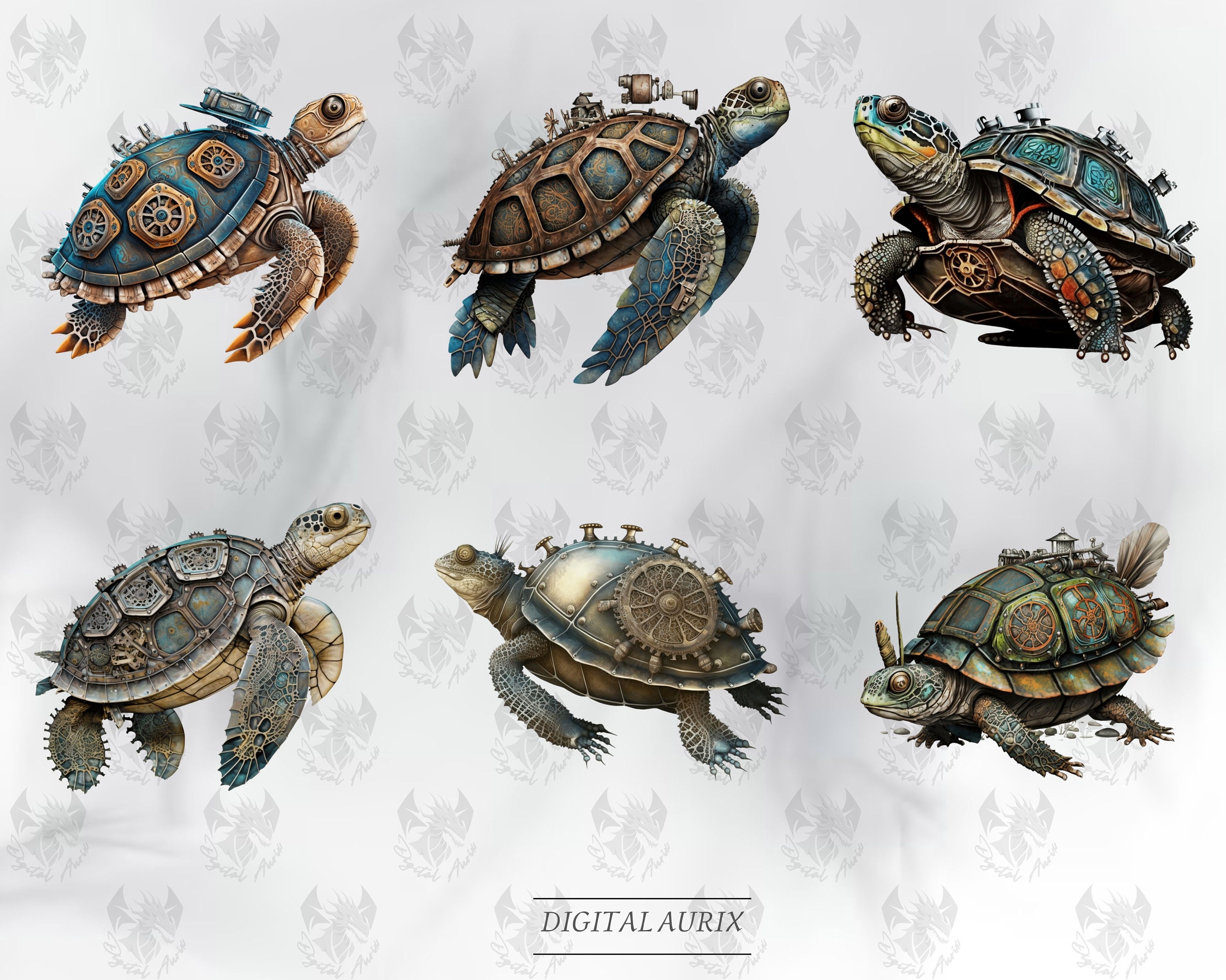 Steampunk Turtles Tortoises, Fantasy Clipart, PNG, Scrapbooking ...
